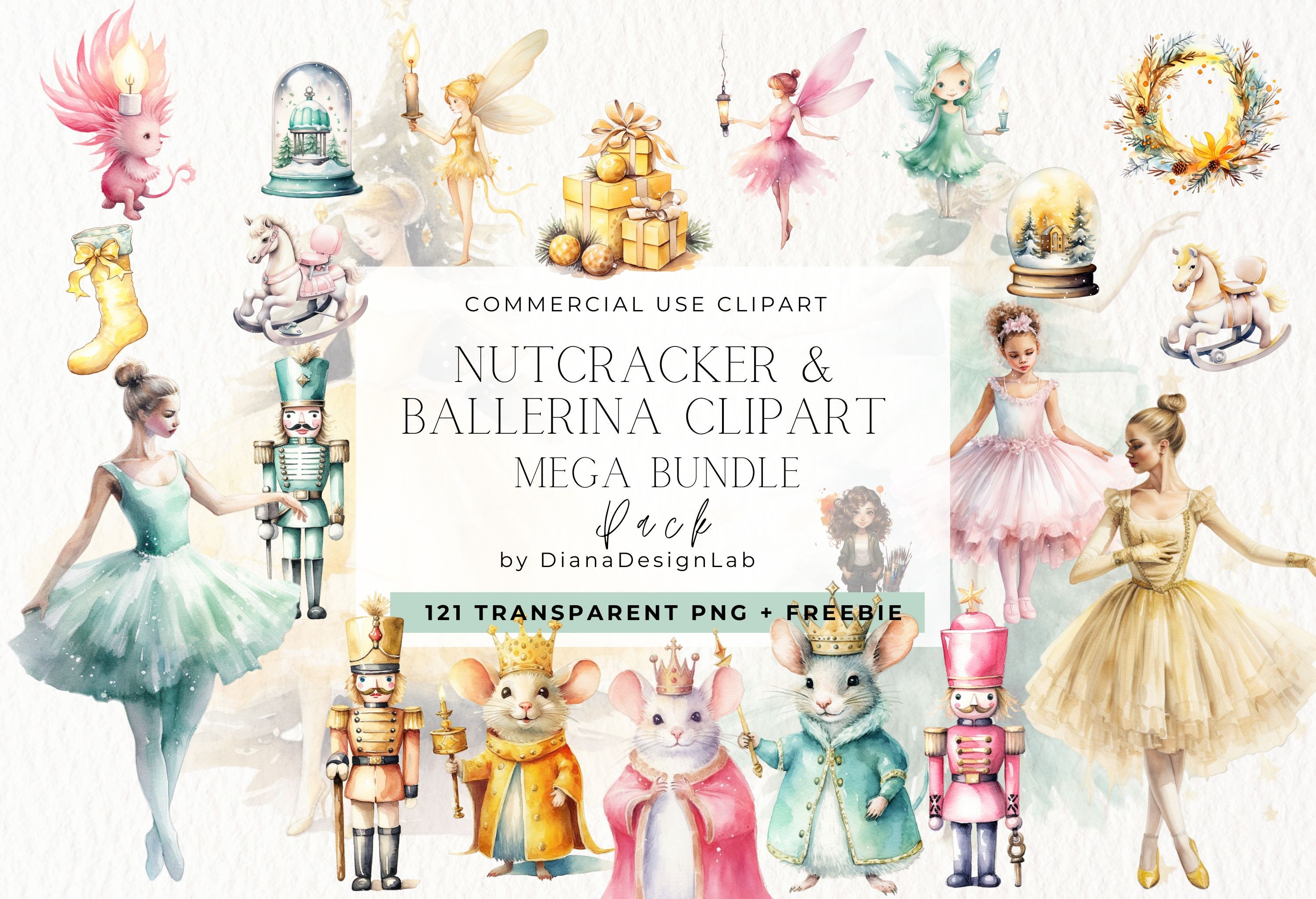 Nutcracker Christmas Clipart, Bundle Watercolour Christmas PNG, Pastel ...
