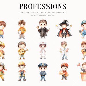 Professions Clipart Commercial, Boys Kids Graphic, Watercolor ...