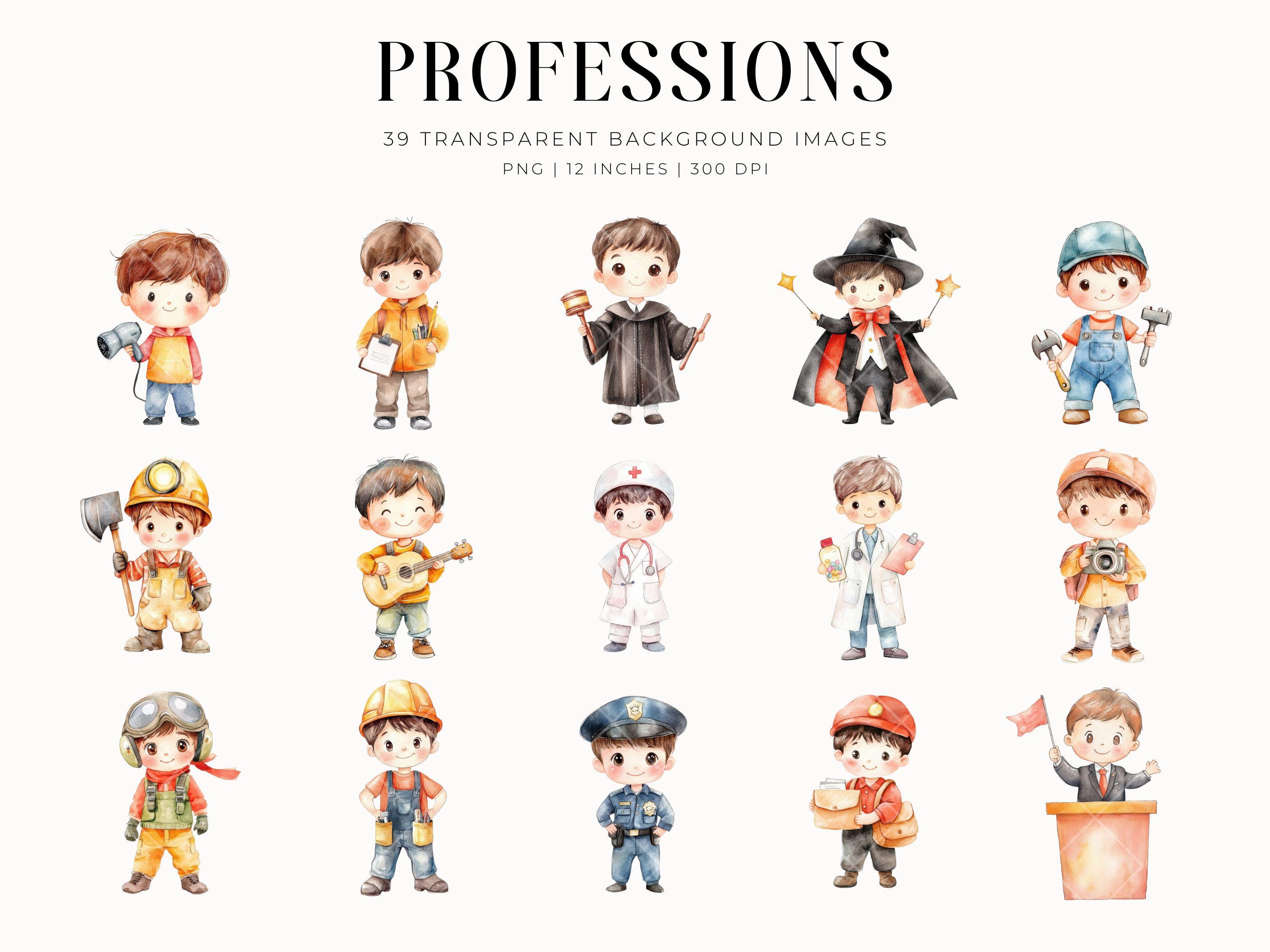 Professions Clipart Commercial, Boys Kids Graphic, Watercolor ...