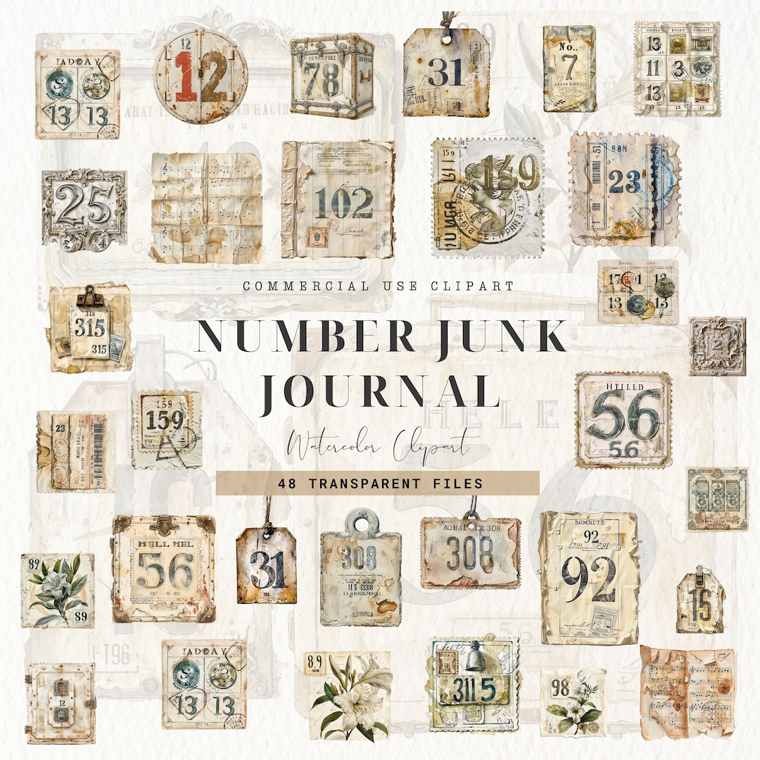Number Junk Journal, Vintage Number, Tags Ephemera, Collage Sheets ...