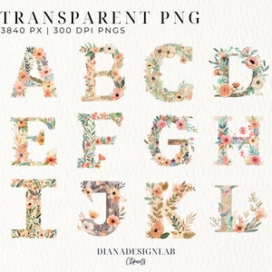 Watercolor Floral Alphabet Collection Clipart, Pink Flowers, Planner ...