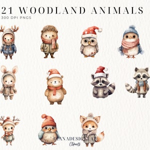 Woodland Christmas Clipart, Paper Crafts, Instant Download, Watercolor ...