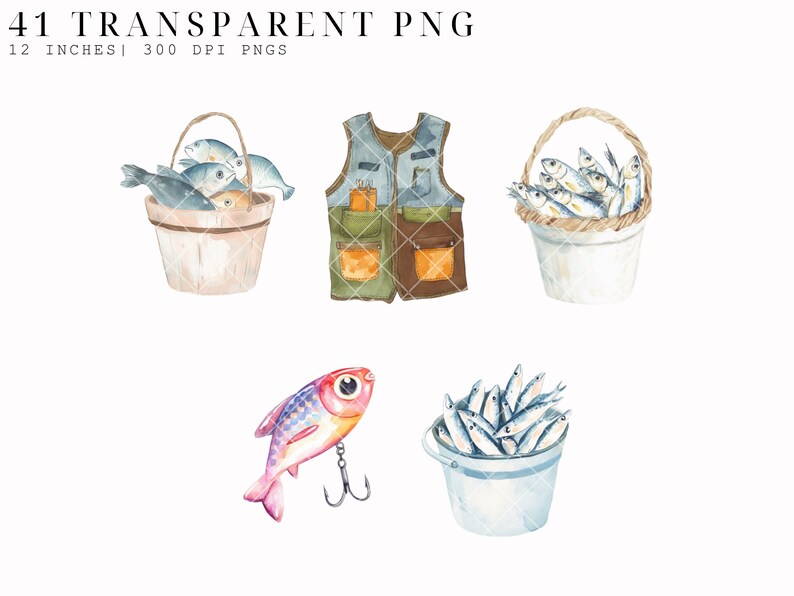 Gone Fishing Clipart, Fishing Tackle Watercolor Clip Art, Fishing Rod ...