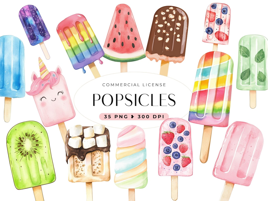 Watercolor Popsicle Clipart: Summer Ice Cream Graphics (commercial Use ...