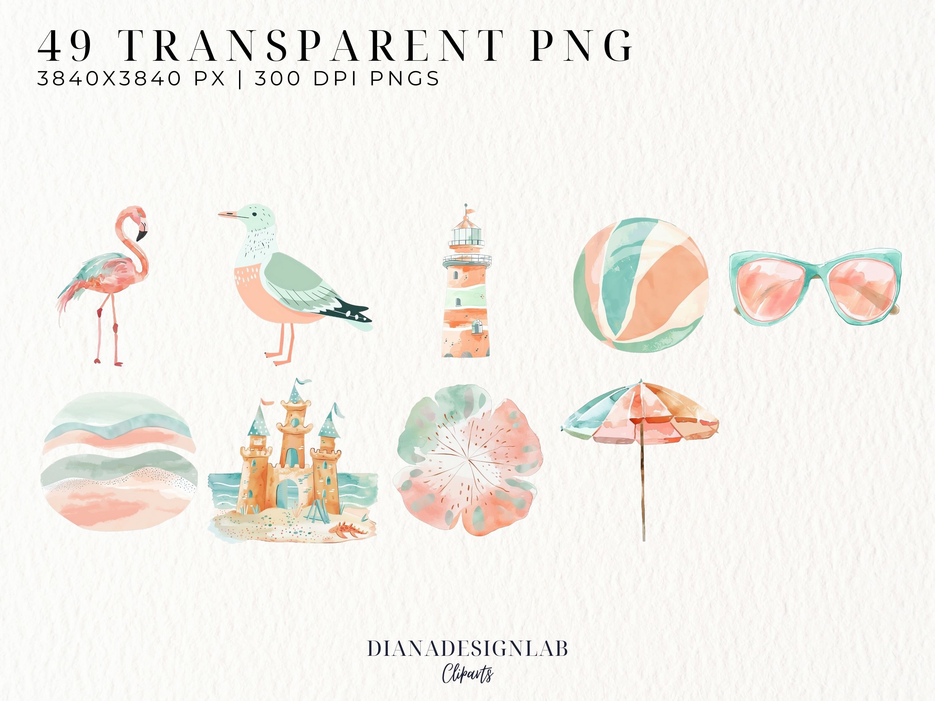 Summer Doodle Clipart, Seasonal Clip Art, Instant Download, Watercolor ...