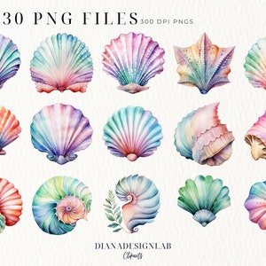 Seashell Clipart, Pastel Watercolor Clipart Under the Sea, Beach ...