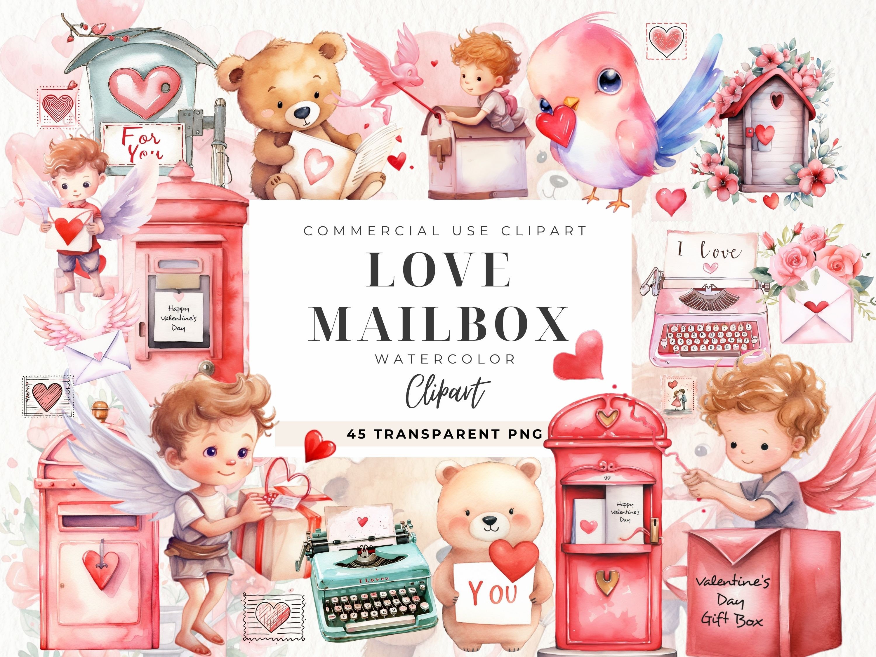 Valentine Mailbox Clipart, Instant Download, Mail Box, Valentines Day ...