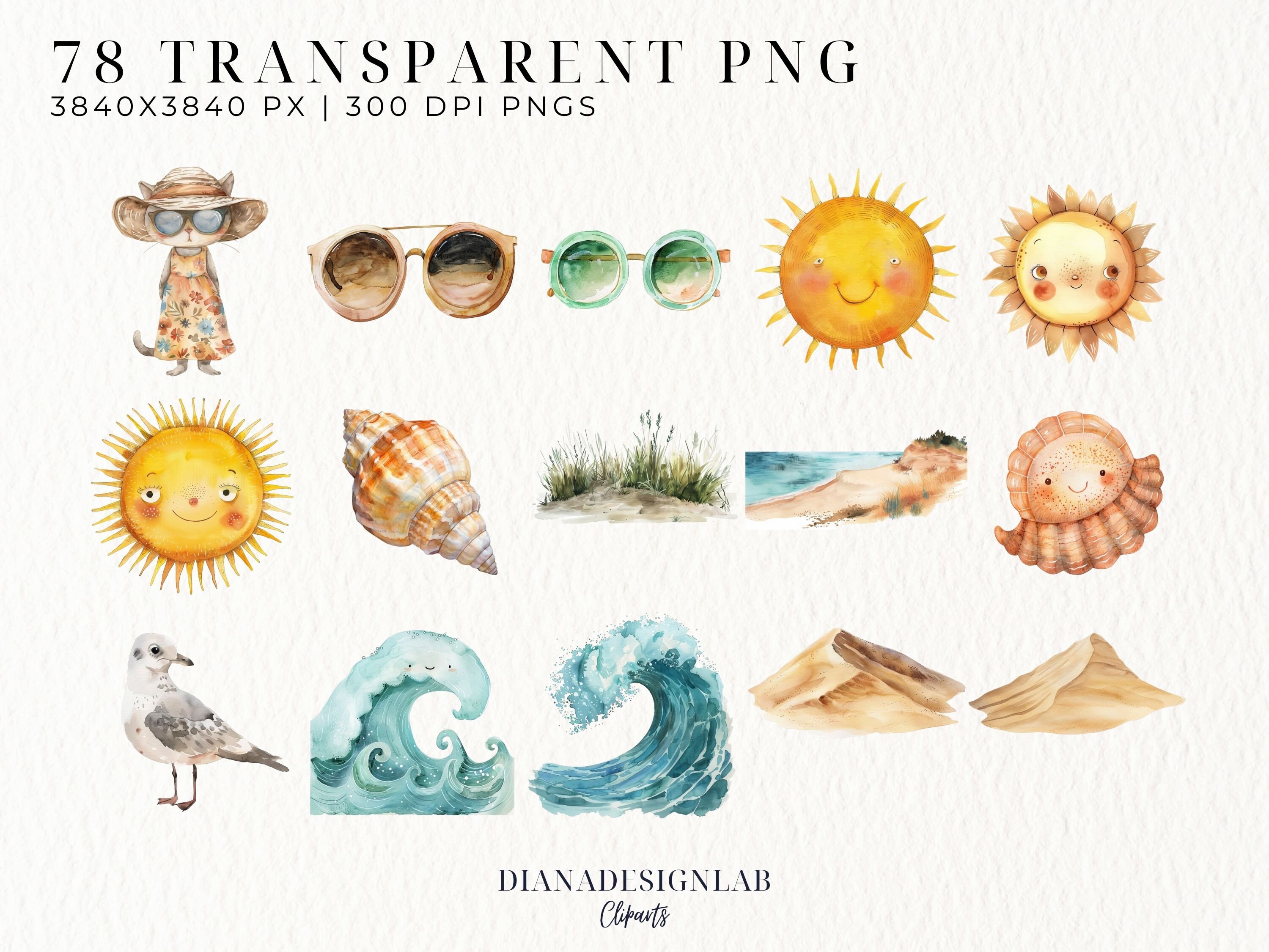 Summer Animals Clipart, Beach Safari, Sea Creatures, Holidays Clipart ...
