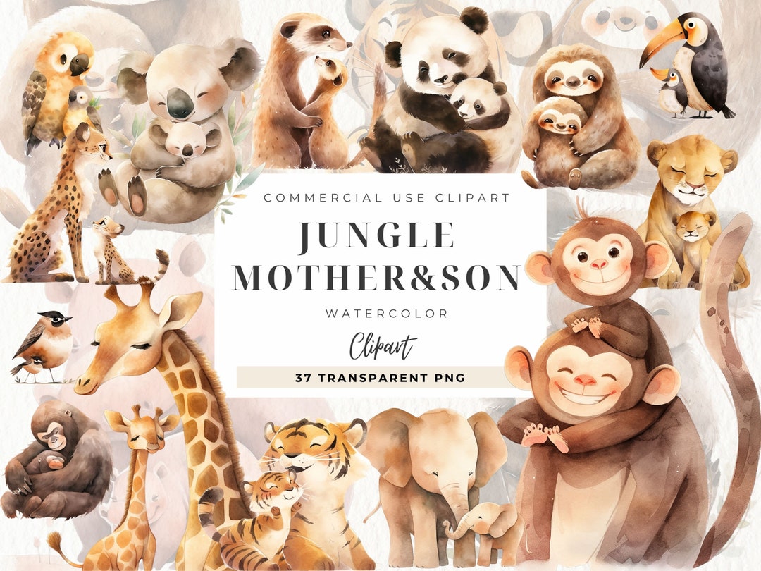 Mother Safari Animal Clipart, Safari Family Clip Art, Mothers Day, Baby ...