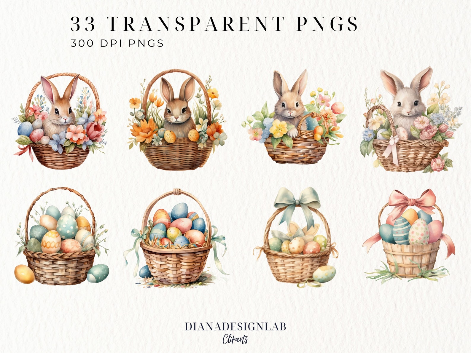 Easter Bunny Basket Clipart, Easter Basket, Bunny Clip Art, Card Making ...
