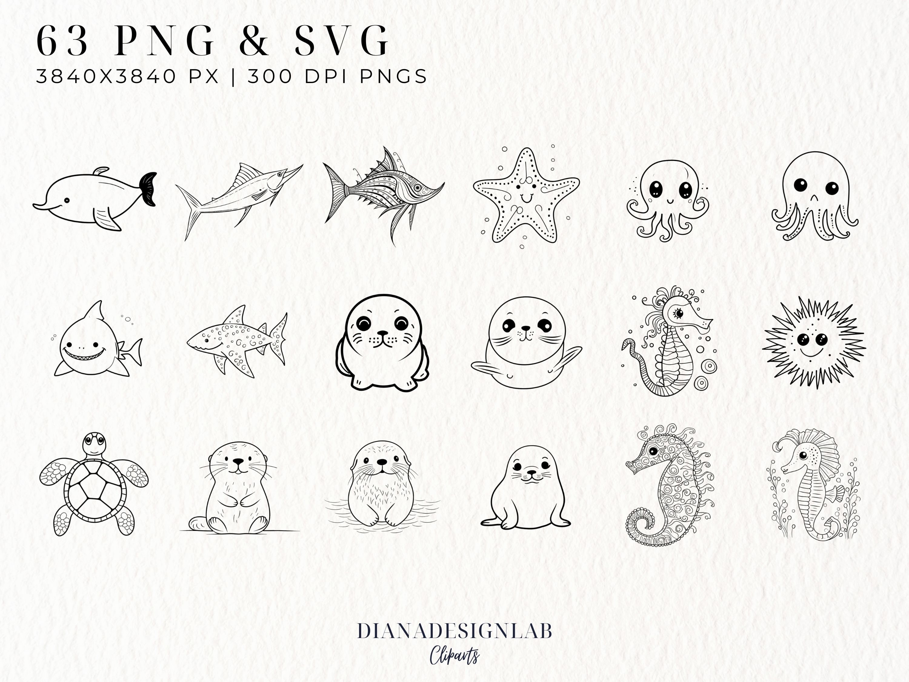 Undersea Watercolor Clipart, Cute Ocean Animals SVG (instant Download ...
