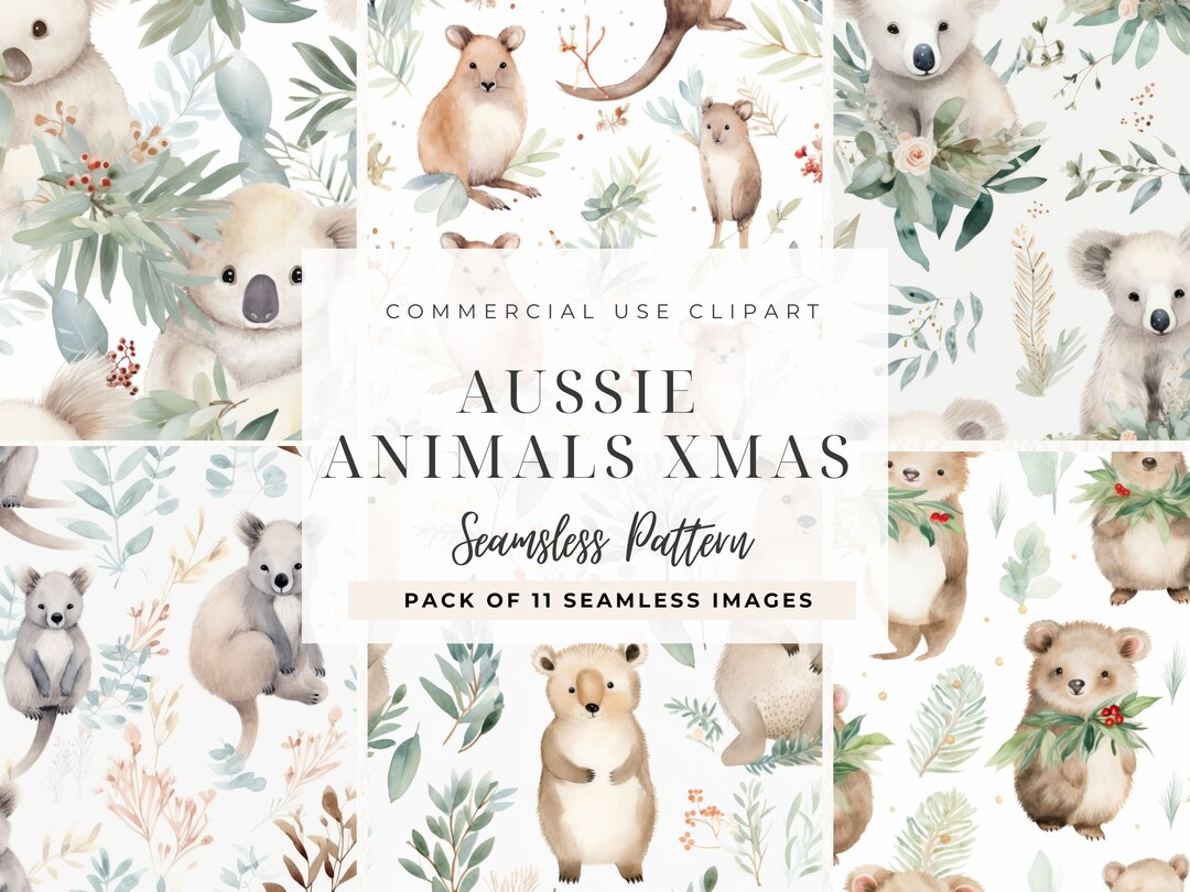 Aussie Animals Christmas Seamless Pattern, Seamless Pattern for ...