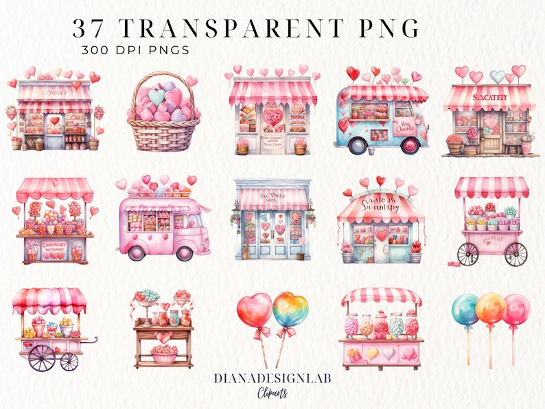 Valentine Candy Shop Clipart, Commercial Use, Sweet Clip Art, Candyland ...