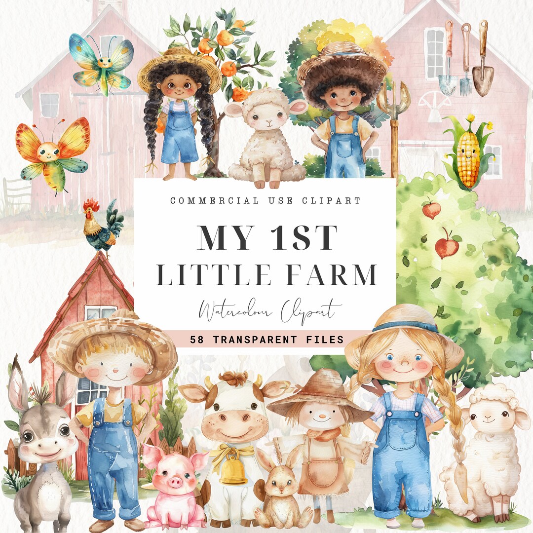 Cute Baby Farm Animal Clipart, Nursery Wall Art, Baby Cow, Sheep ...