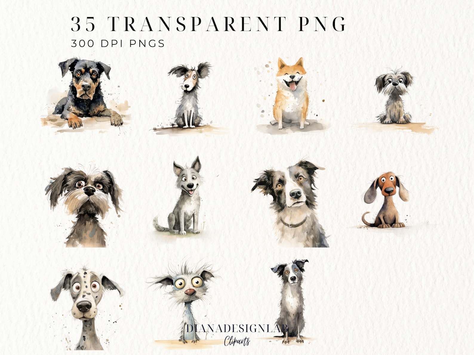 Quirky Dog Clipart, Whimsical Dogs Clip Art, Kawaii Dog, Quirky Dog ...
