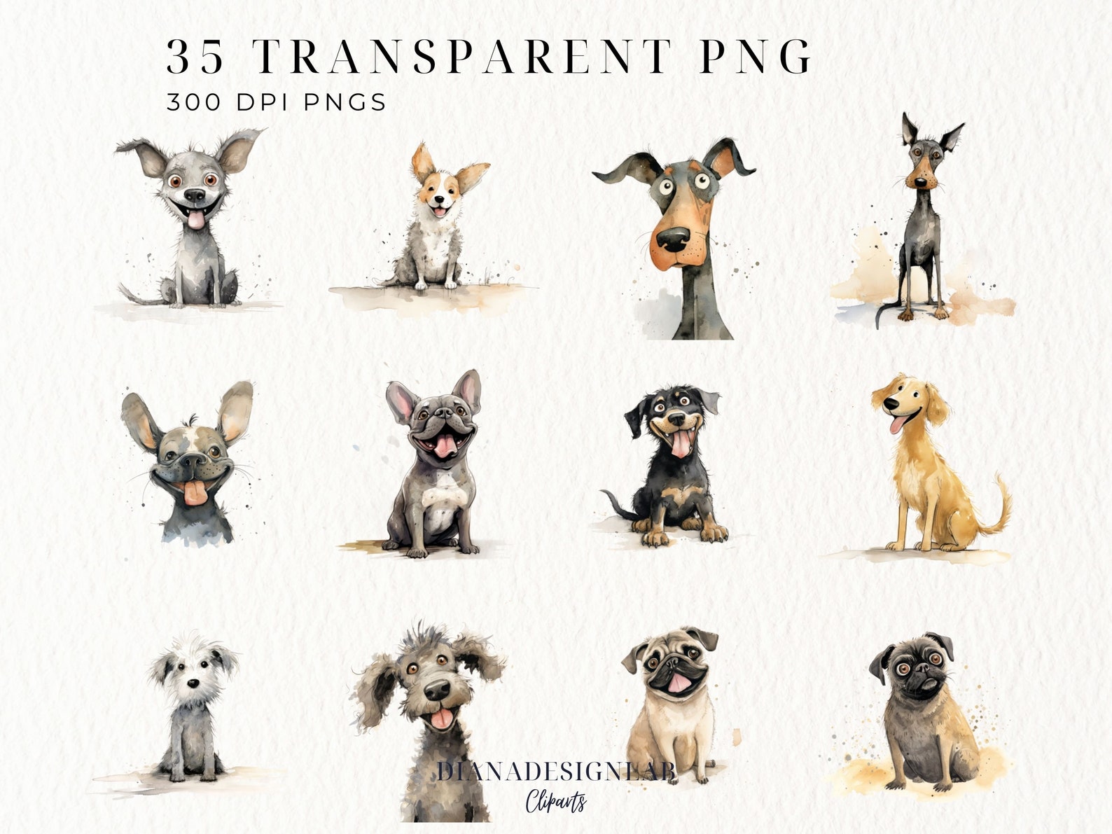 Quirky Dog Clipart, Whimsical Dogs Clip Art, Kawaii Dog, Quirky Dog ...