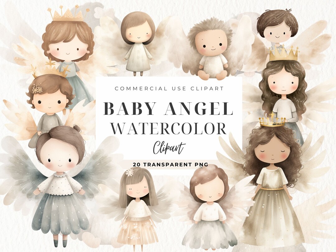 Baby Angel Watercolor Clipart, Birthday, Baby Shower, Instant Download ...