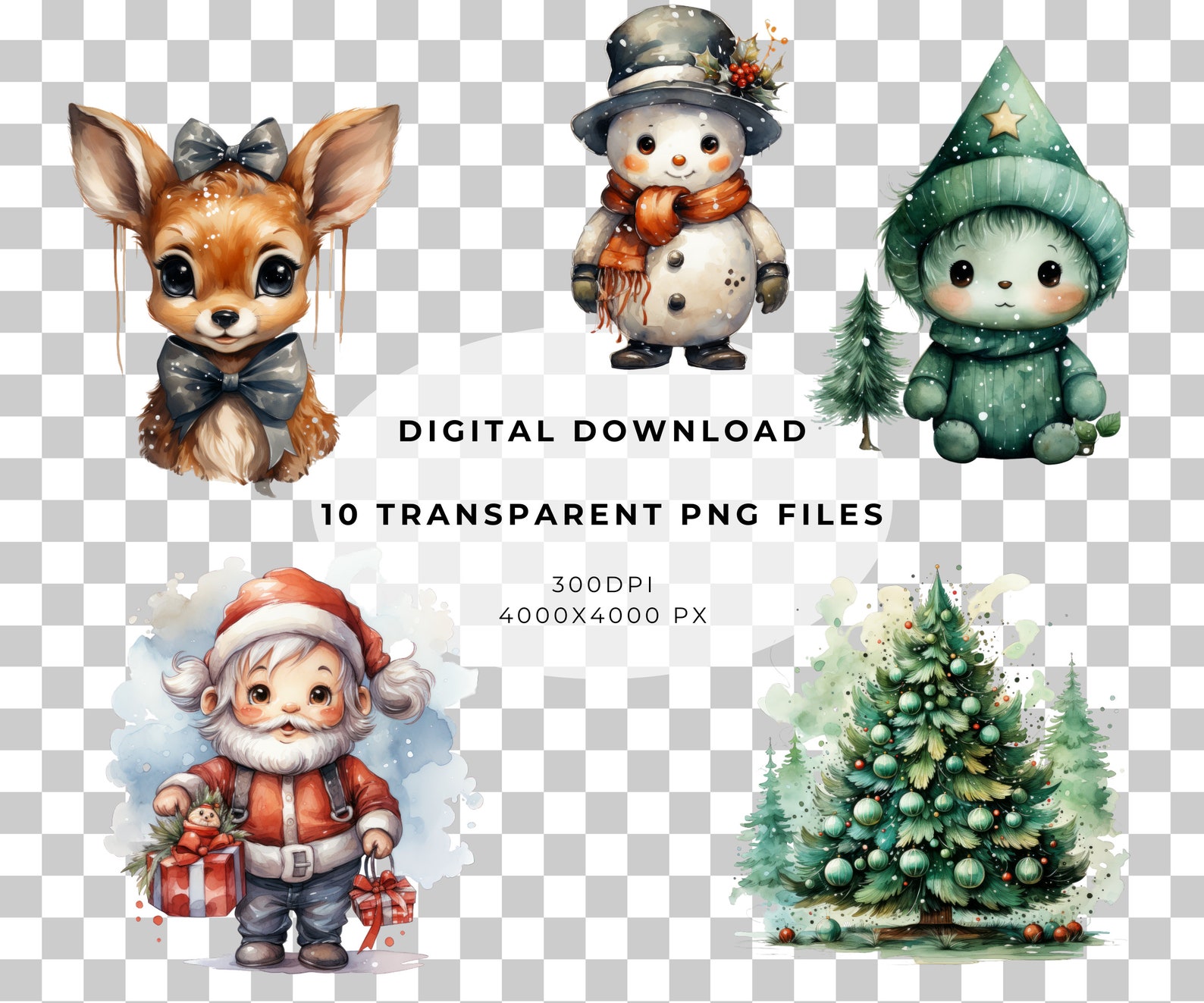 Cute Watercolor Christmas Clipart Bundle Christmas Gift - Etsy