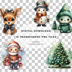 Cute Watercolor Christmas Clipart Bundle Christmas Gift Clipart Winter ...