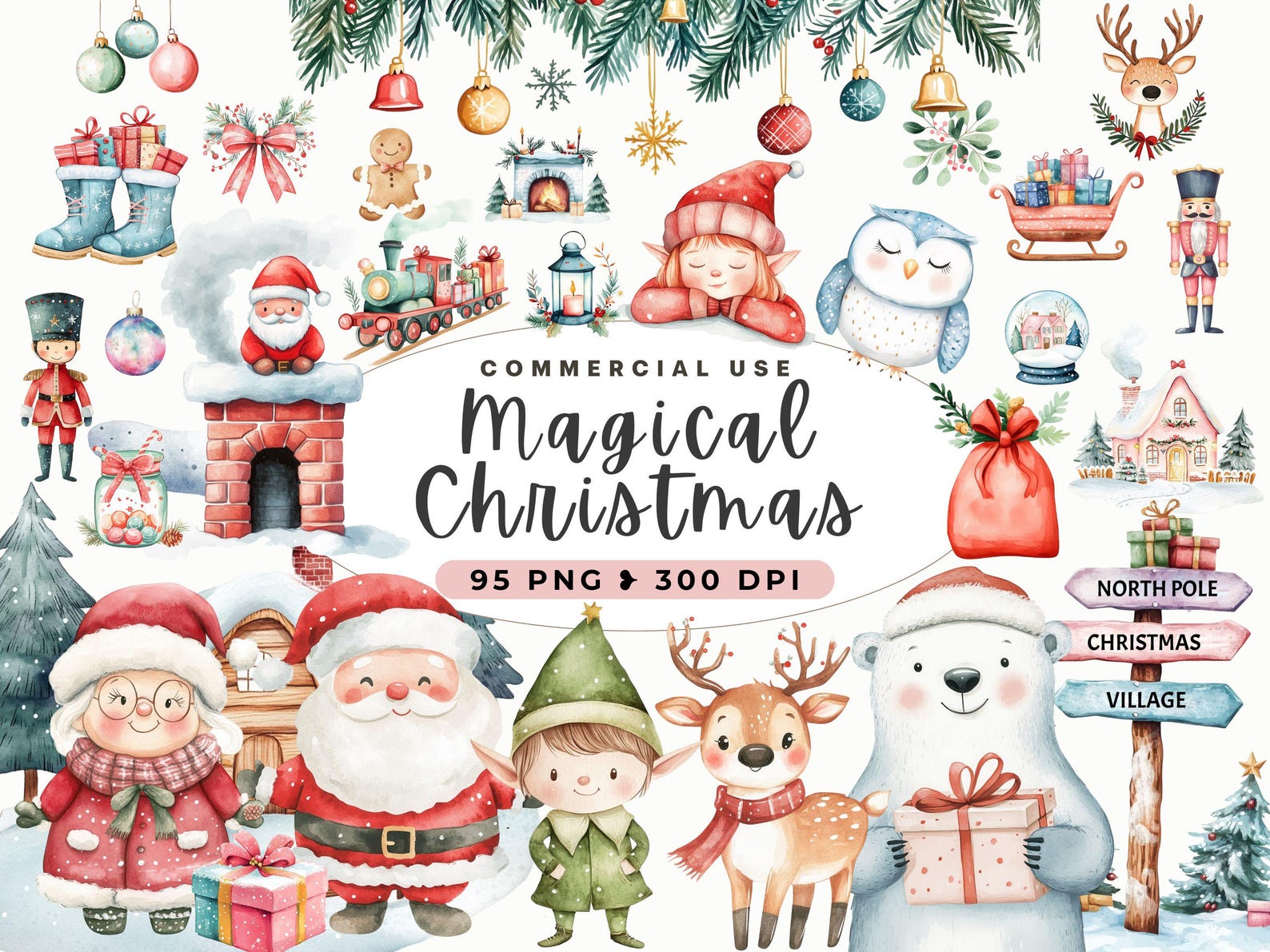 Cute Santas Village Clipart, Santa Claus, Sweet Christmas Bundle, North ...