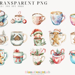 Christmas Coffee Cup Clipart, Watercolor Hot Chocolate Mug, Hot Cocoa ...