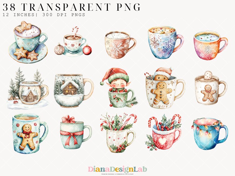 Christmas Coffee Cup Clipart, Watercolor Hot Chocolate Mug, Hot Cocoa ...