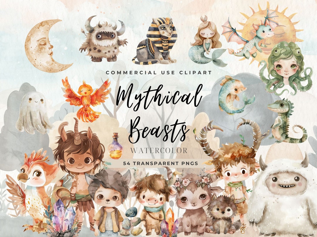 Mythical Beasts Clipart, Commercial Use, Digital Download, Boho Cryptid ...