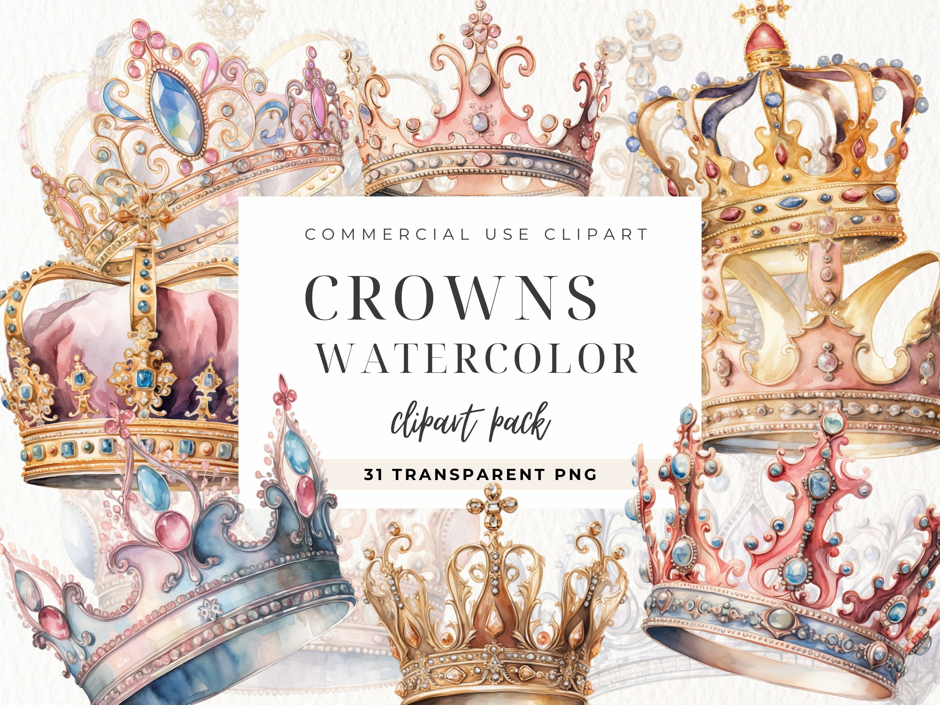 Crowns Watercolor Clip Art, Commercial Use, Transparent Pngs, Royal ...