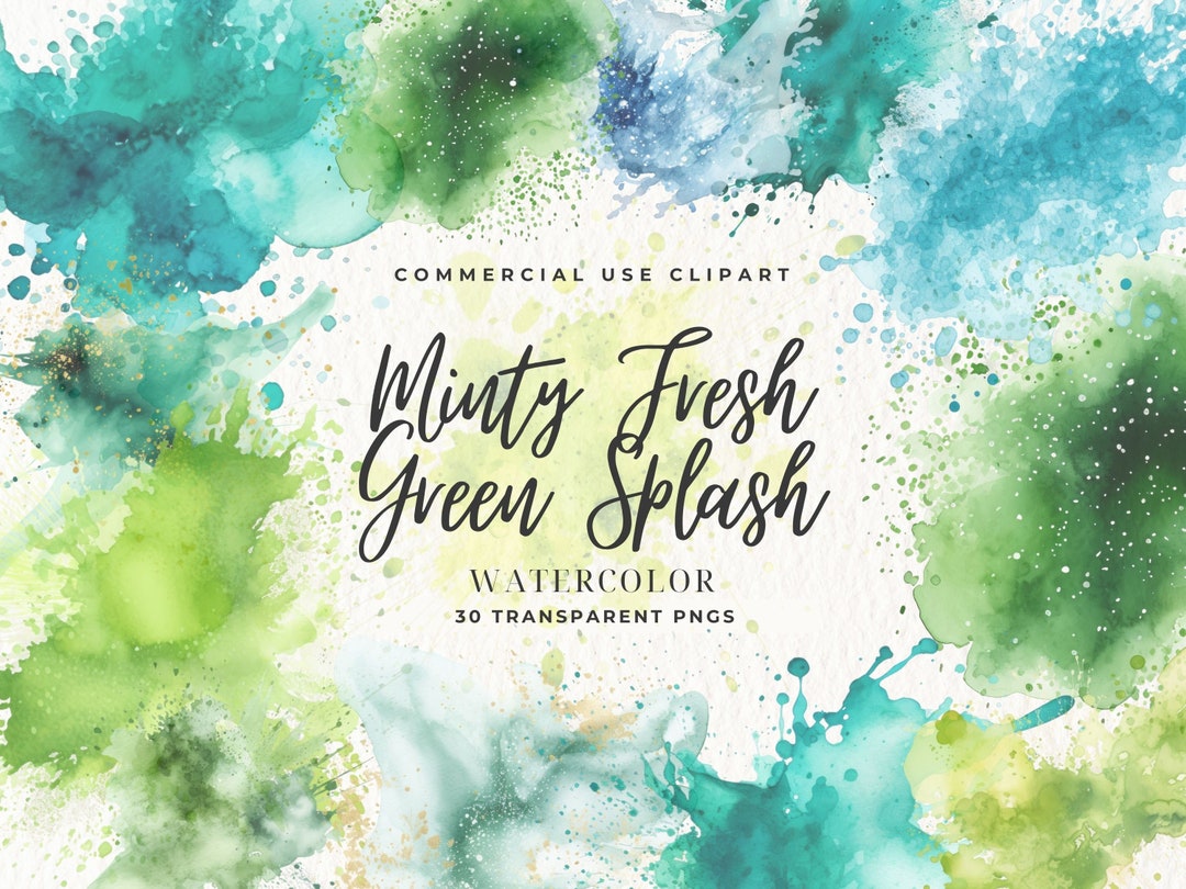 Minty Fresh Green Watercolor Splatter Clipart, Abstract Background ...