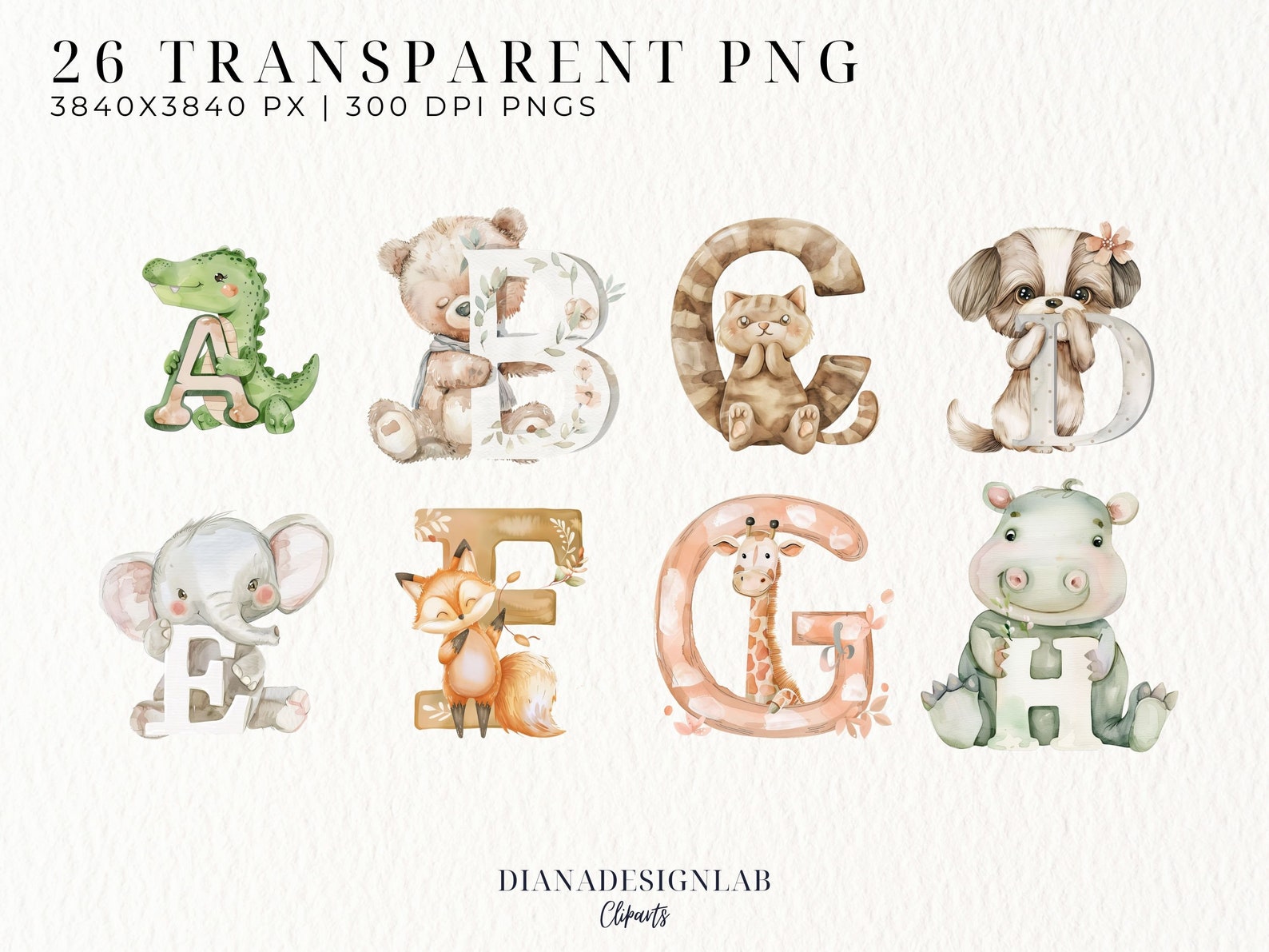 Watercolor Animal Alphabet Clipart, Commercial Use, Instant Download ...