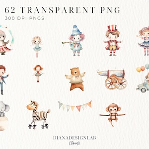 Circus Watercolor Clipart, Colorfull Nursery Decor, Baby Shower, Cute ...