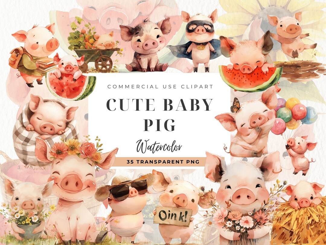 Pig Clipart, Farm Animals Clip Art, Pig Png, Watercolor Pigs, Cricut ...
