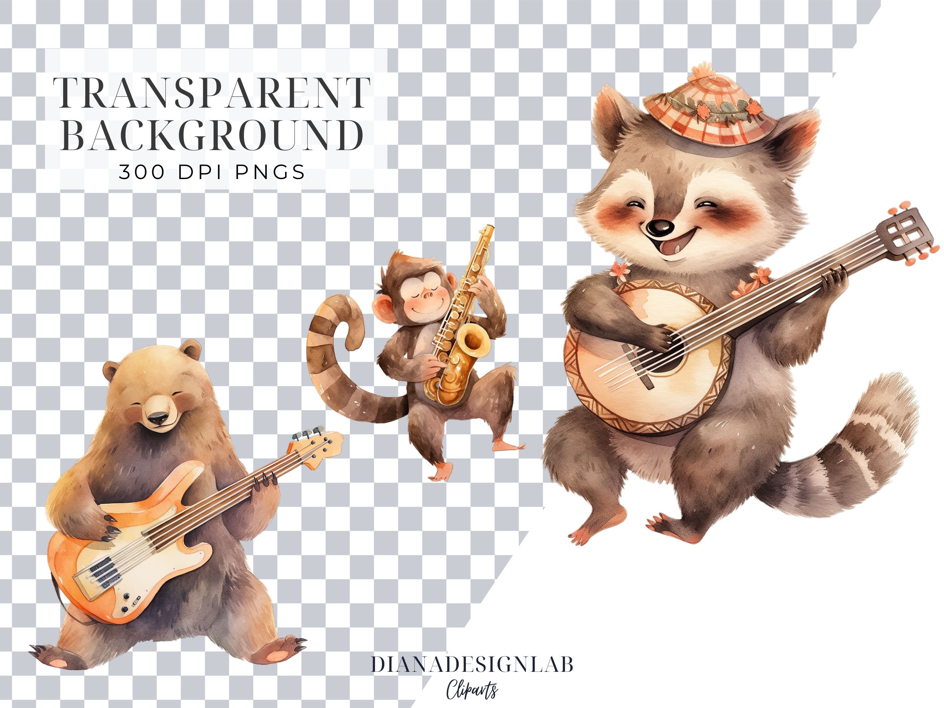 Musical Animals Clipart, Musical Instrument, Digital Ar, Band Player ...