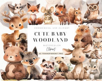 Watercolor Woodland Animals Clipart Cute Animal Clip Art Set Watercolor ...