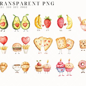 Food in Love Clipart, Perfect Match Kawaii, Cute Watercolor Food ...