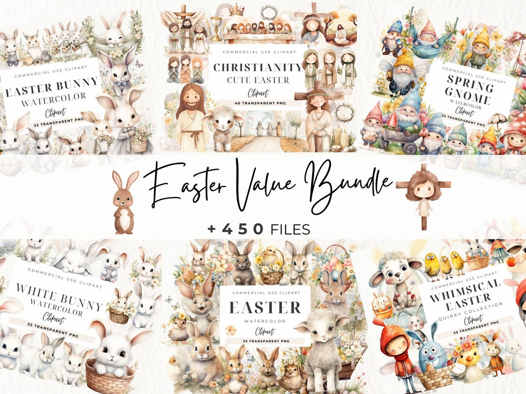 Watercolor Easter Clipart, Value Bundle, Easter Bunny, Eggs Floral ...