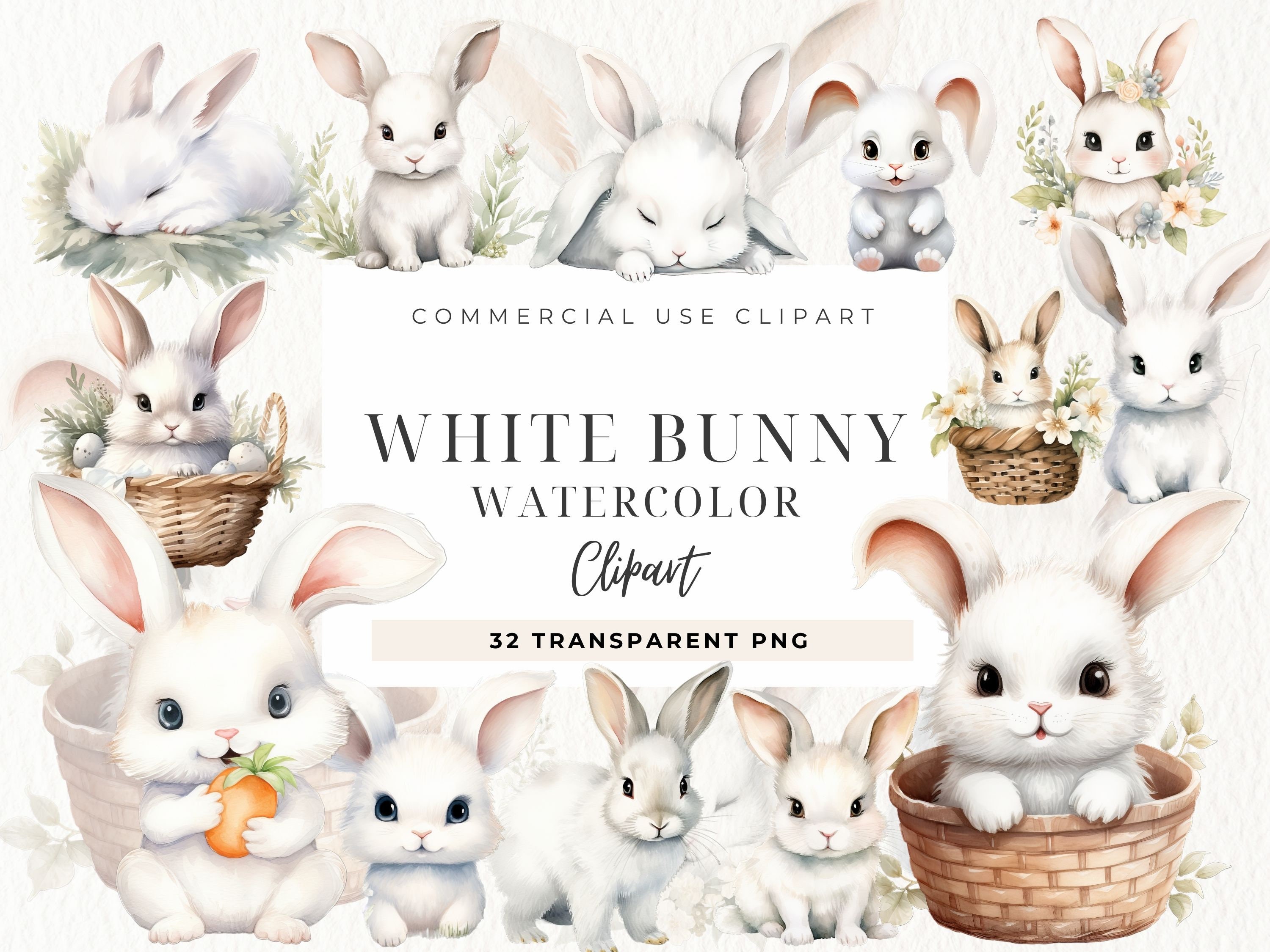 Cute White Bunny Clipart, Baby Bunny PNG, Bunny Illustration, Children ...