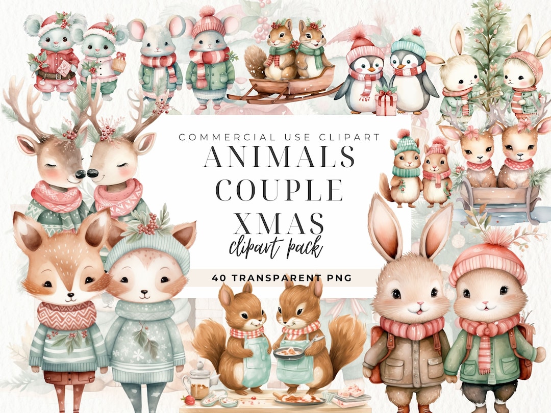Christmas Animal Couple Clipart, Baby Shower, Christmas Clipart ...