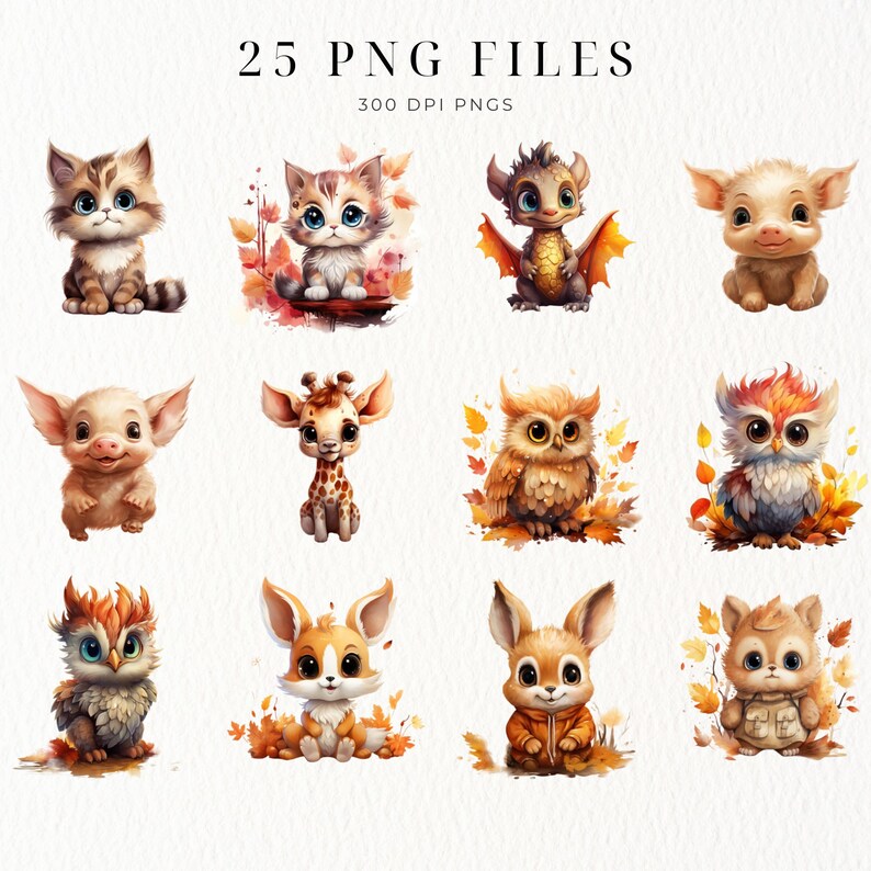 Whimsical Autumn Animals Clipart: Baby Creatures, Scrapbook Graphics ...