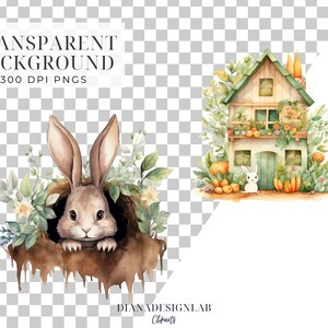Watercolor Easter Bunny House Clipart, Digital Clipart, Digital Downloa ...