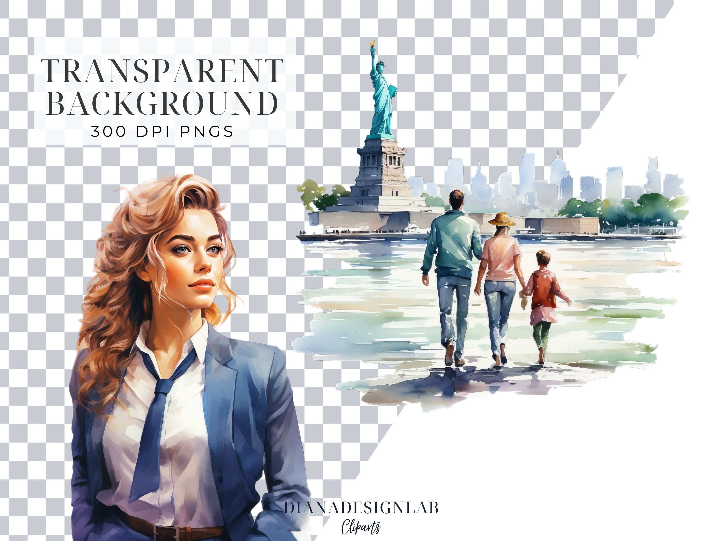 New York Skyline Watercolor Clipart, United States NYC Tourism ...