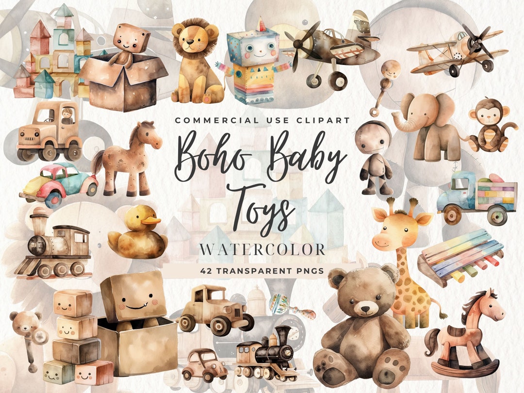Watercolor Baby Toys Clipart, Boho Nursery Decor, Newborn Children Png ...