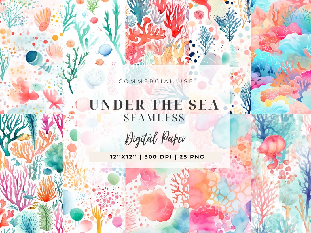 Under the Sea Digital Background, Seamless Paper, Coral and Bubbles ...