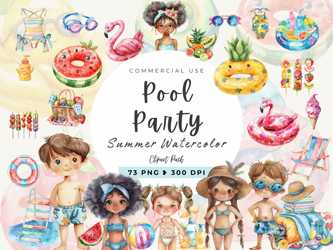Summer Pool Party Clipart, Vacation Clip Art, Swimming Clipart ...