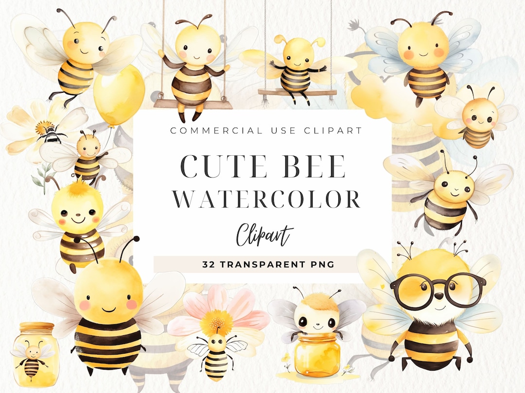Watercolor Cute Bee Clipart, Bees Clip Art, Cute Animals, Bee Art ...