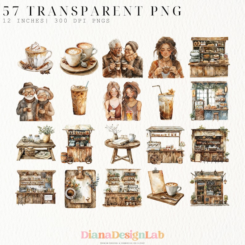 Watercolor Coffee Lover Clipart, Card Making, Book Lover, Barista ...