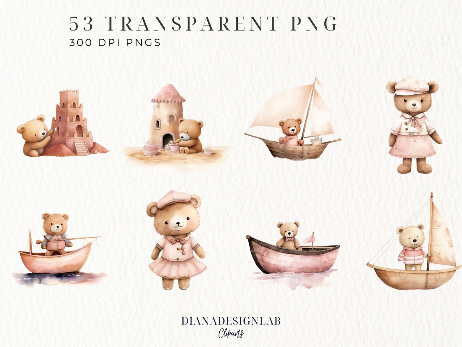 Cute Sailor Teddy Bear Clipart, Pink Nautical Nursery Clip Art, Under ...