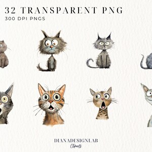 Quirky Cat Clipart, Whimsical Cats Clip Art, Kawaii Cat, Quirky Cat ...