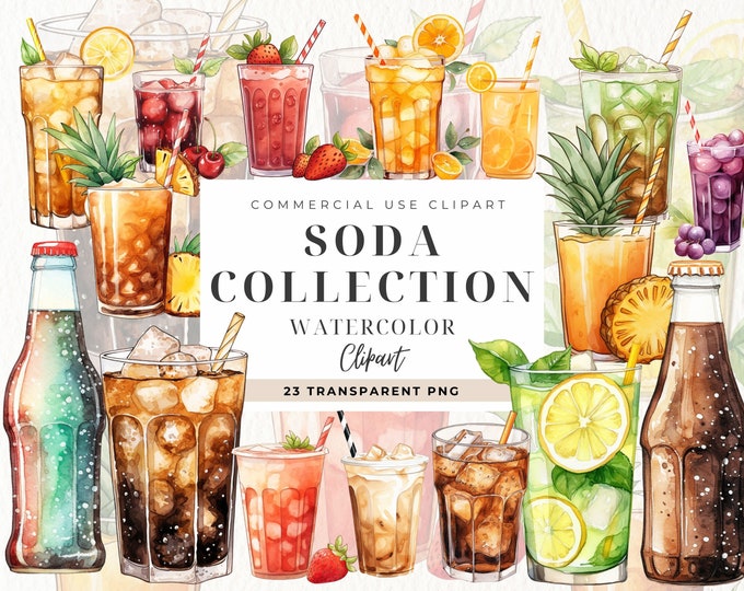 Soda Watercolor Clipart, Digital Download, Commercial Use, Beverage ...