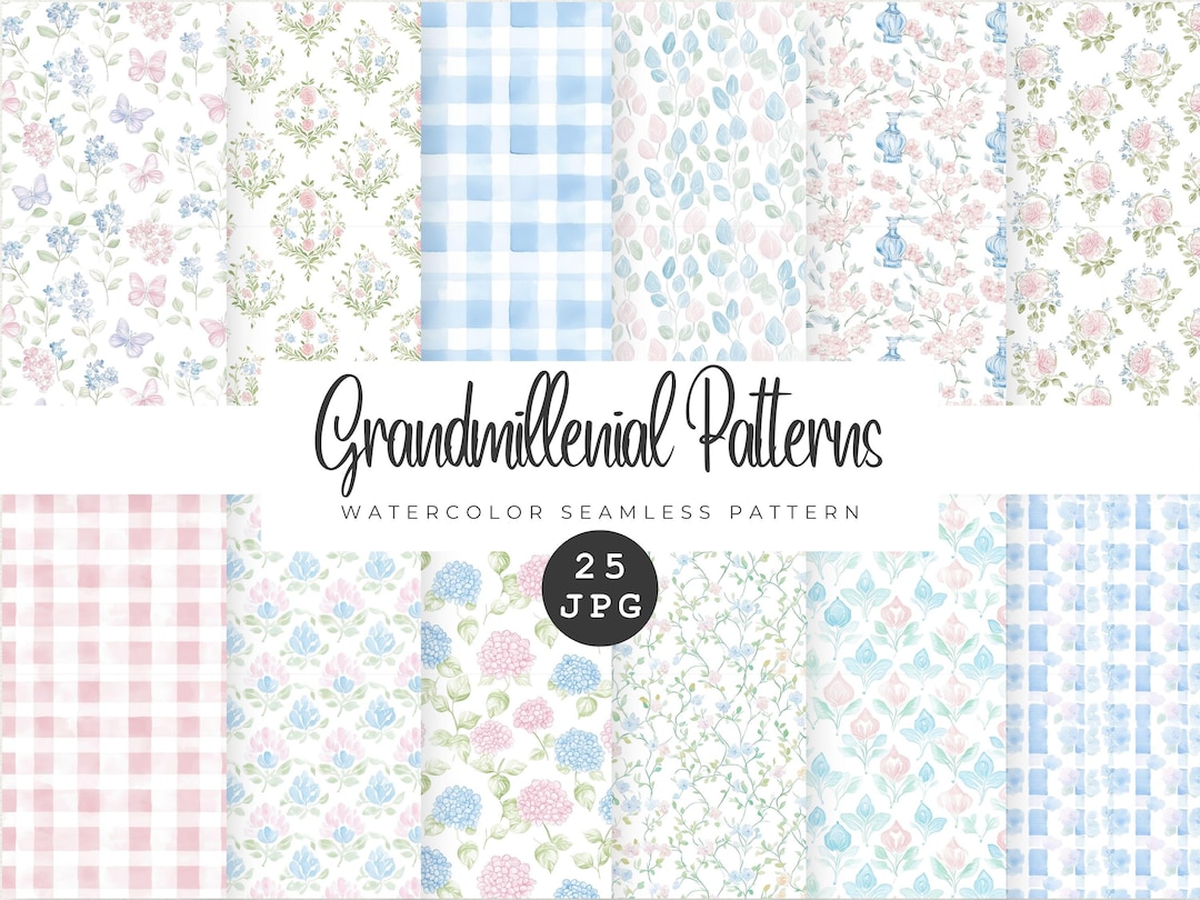 Grandmillennial Seamless Patterns, Pastel Floral Jpeg, Grandmillenial ...